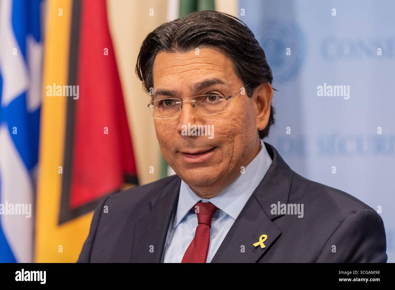 Ambassador Danny Danon of Israel speaks during joint press briefing ...