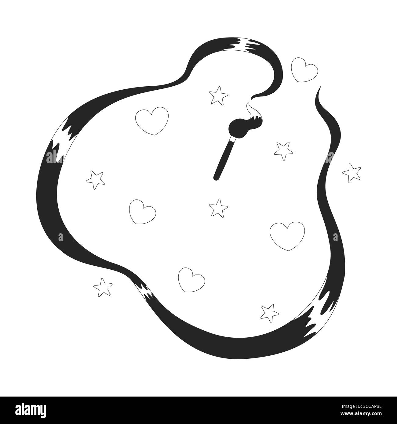 Creative paintbrush with hearts and stars 2D line object Stock Vector ...