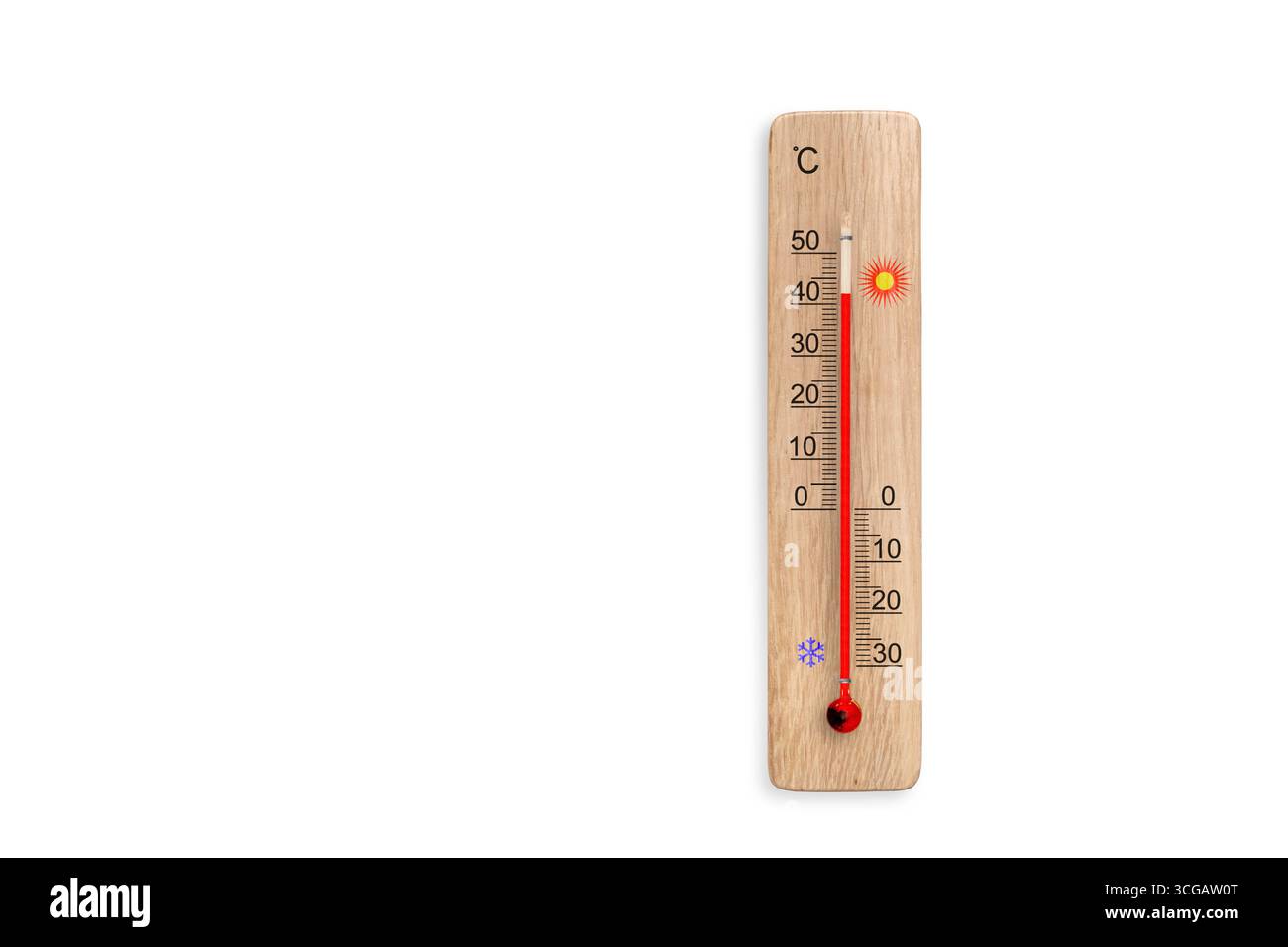 Wooden celsius scale thermometer isolated on white background. Ambient ...