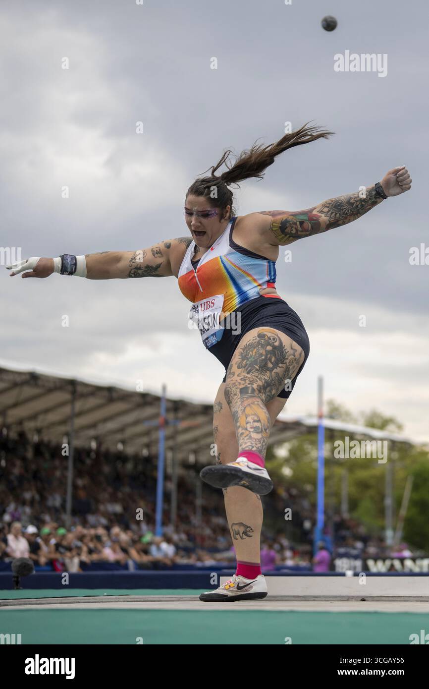 Chase Jackson of United States competes during the women's shot put ...