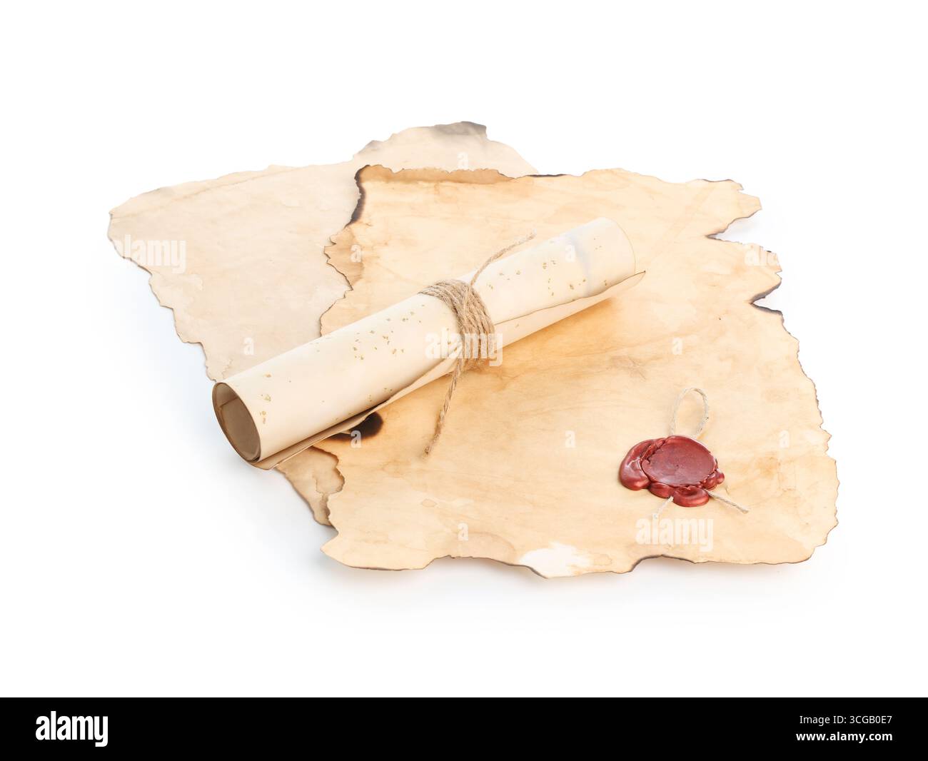 Sheets and scroll of old paper isolated on white Stock Photo - Alamy