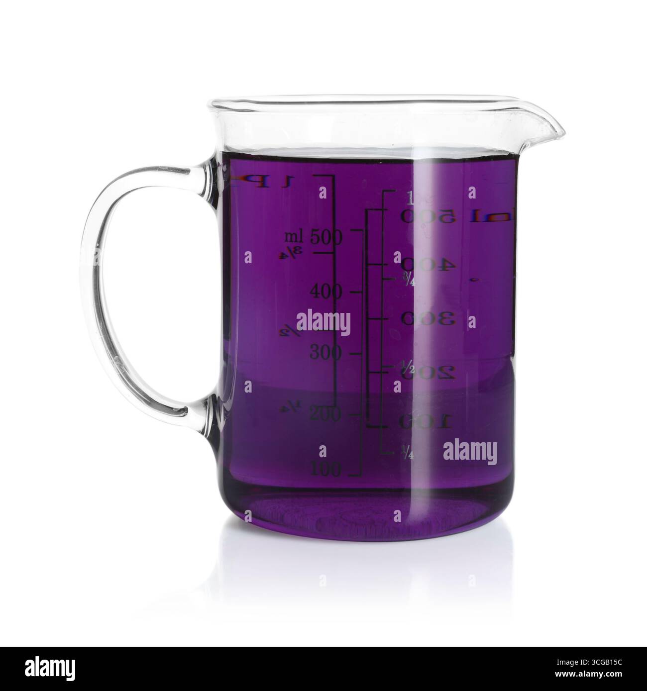 Beaker with violet liquid isolated on white Stock Photo - Alamy