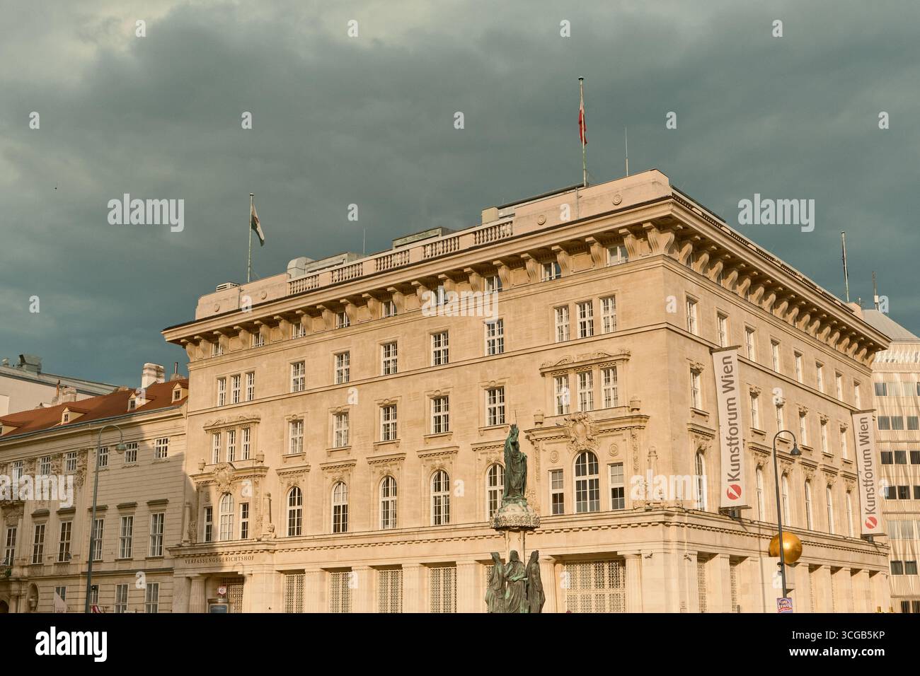 Wide panorama of a monumental European-style building in Vienna with ...