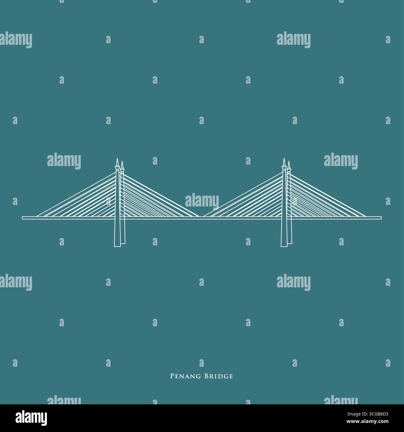 Line art vector of Penang Bridge, an iconic bridge connects Penang ...