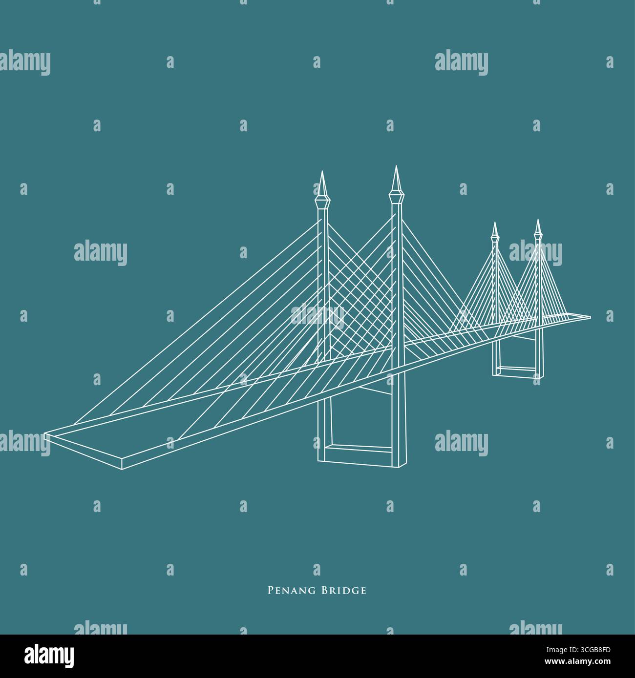 Line art vector of Penang Bridge, an iconic bridge connects Penang ...