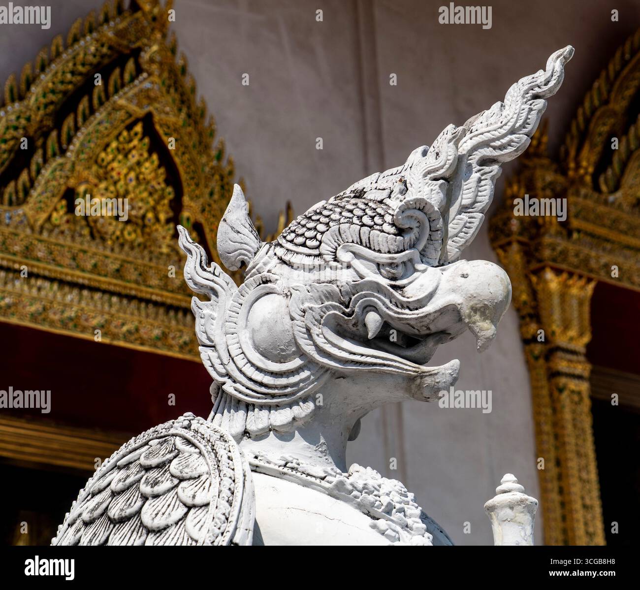 A close-up view of a decorative statue resembling a mythical creature ...