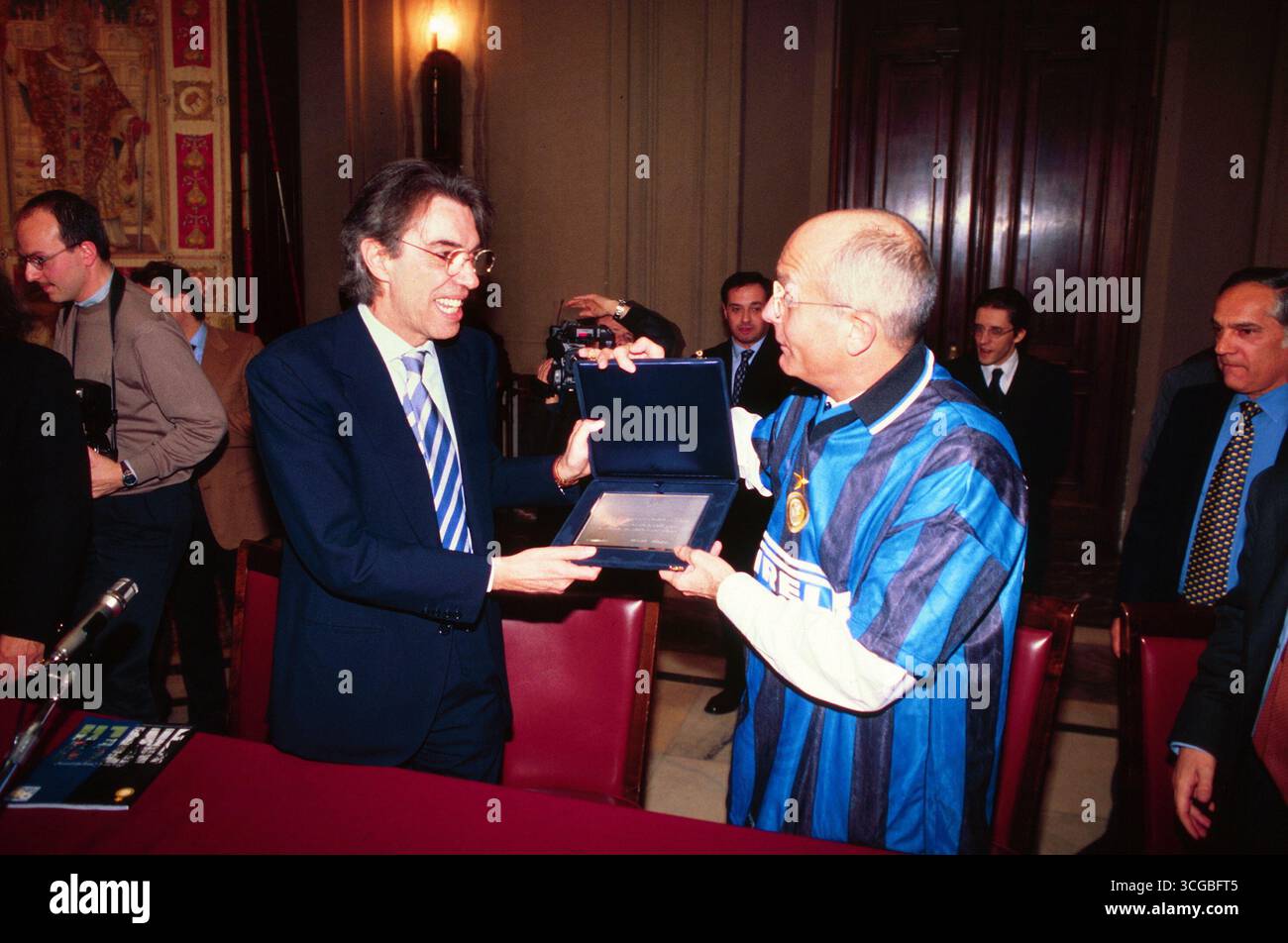 Milan Gabriele Albertini Wears An Inter Jersey Presented By Massimo ...