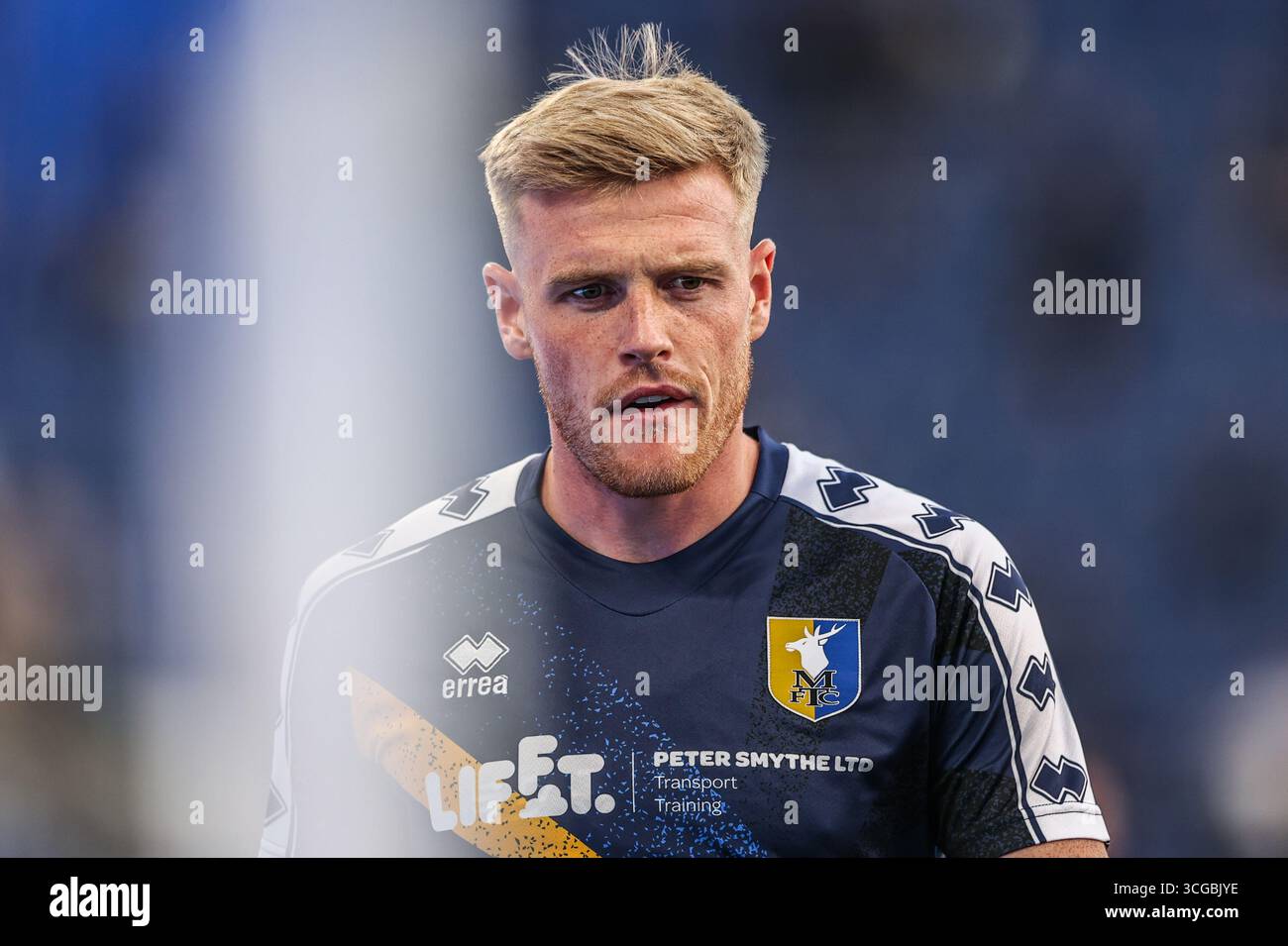 Will Evans of Mansfield Town in the pregame warmup session during the Carabao Cup match Everton ...