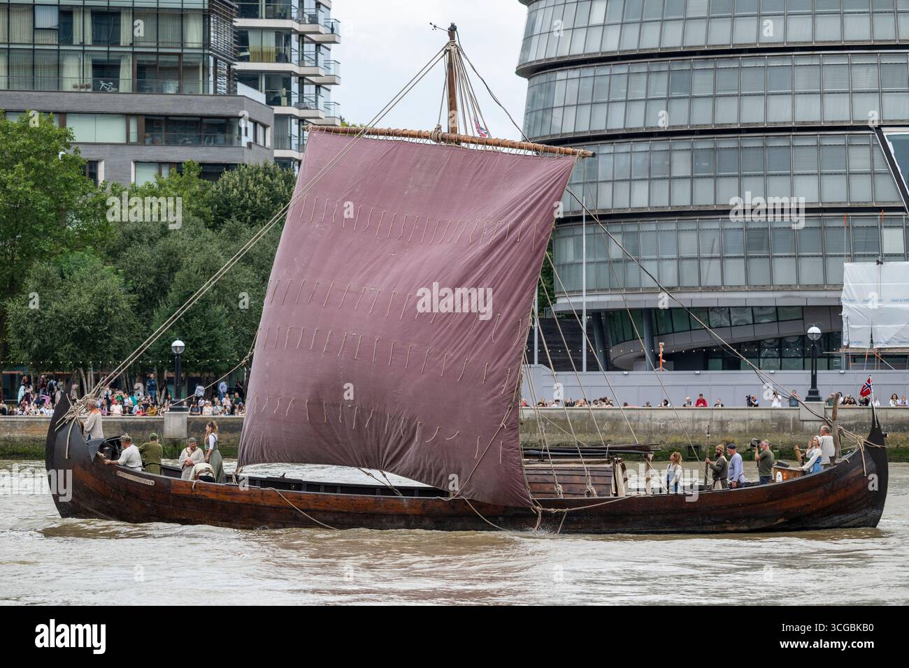 London, UK. 27 August 2025. The Saga Farmann, a 20-metre reconstruction ...
