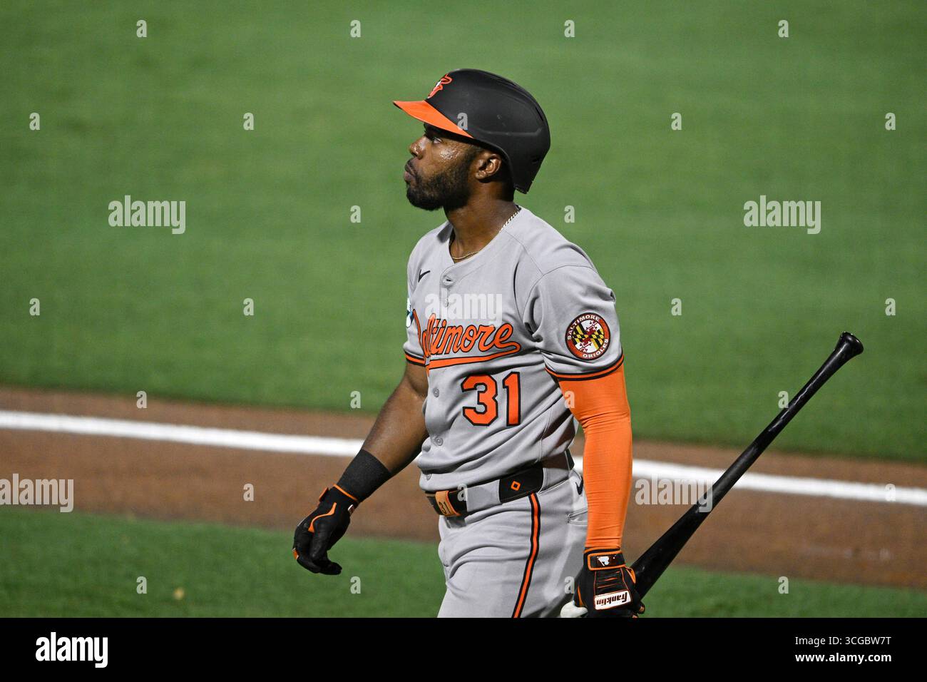 Baltimore Orioles' Cedric Mullins (31) leaves the field after striking ...