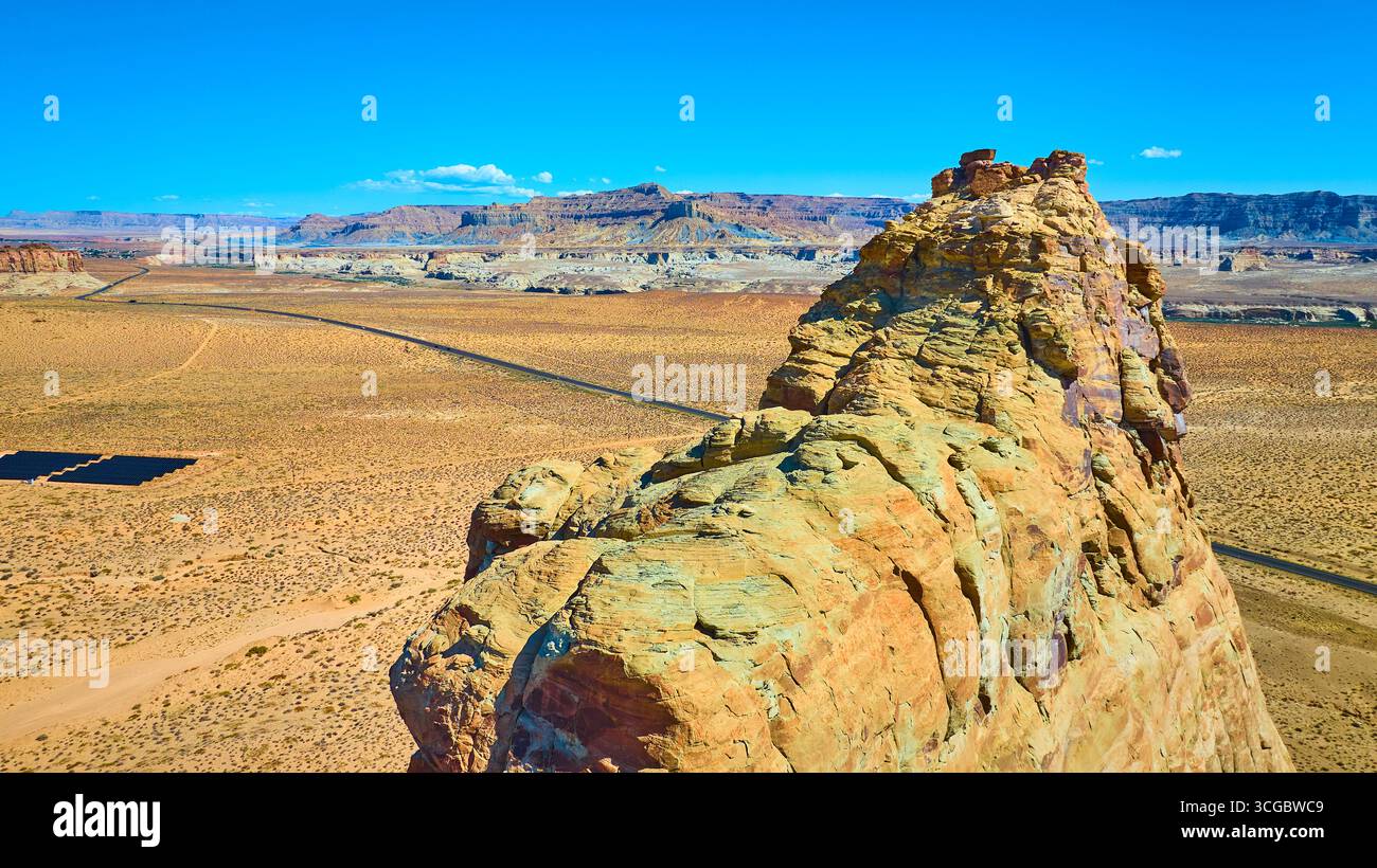 Aerial Desert Sandstone Formation with Road and Solar Panels Utah Stock ...