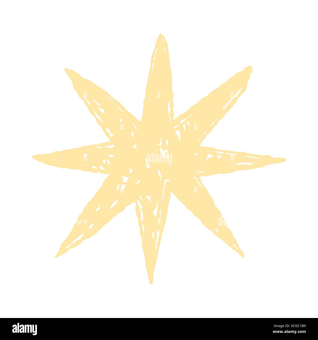 Large abstract yellow star shape with rough hand drawn texture on ...