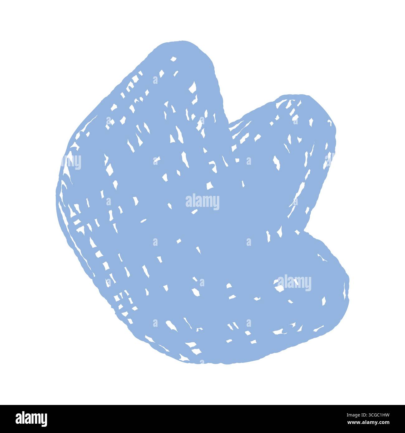 Minimal abstract blue hand-drawn form with textured lines, isolated on ...