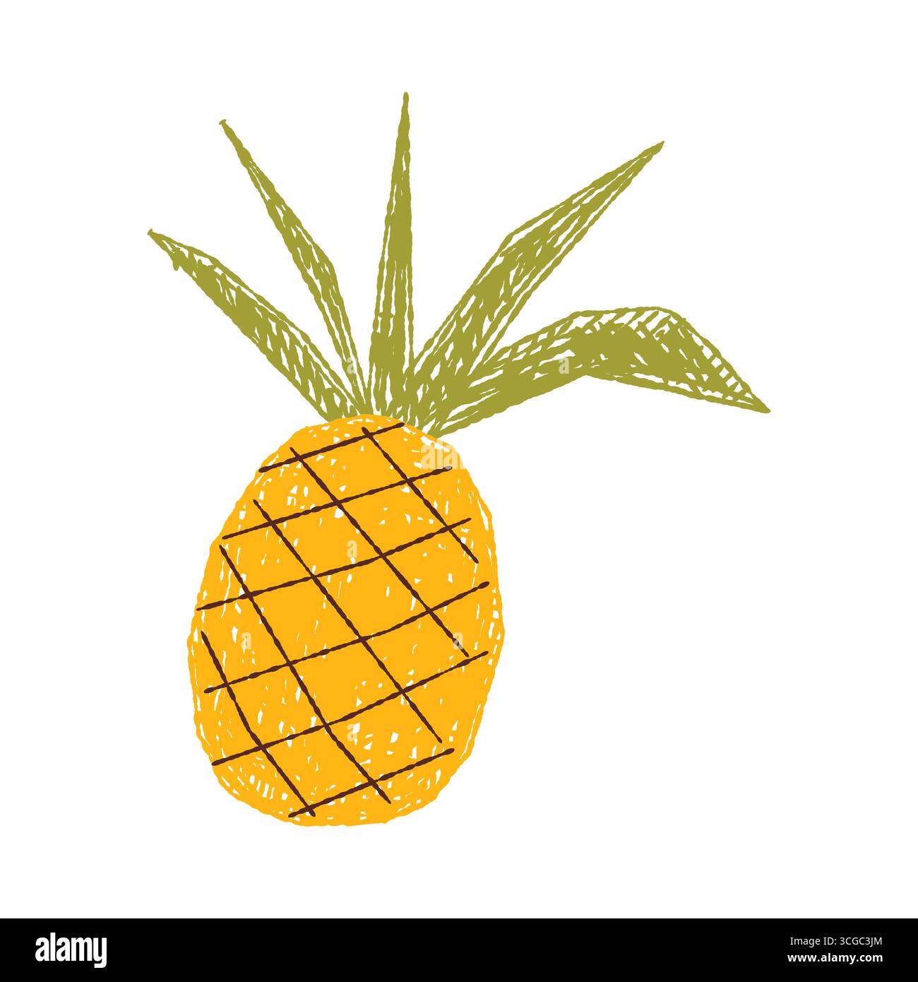 Hand drawn pineapple in a playful child art style, isolated on white ...