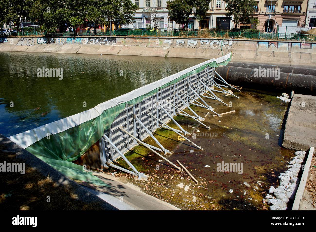 Bucharest, Romania. 27th Aug, 2025: Temporary dam that holds water ...