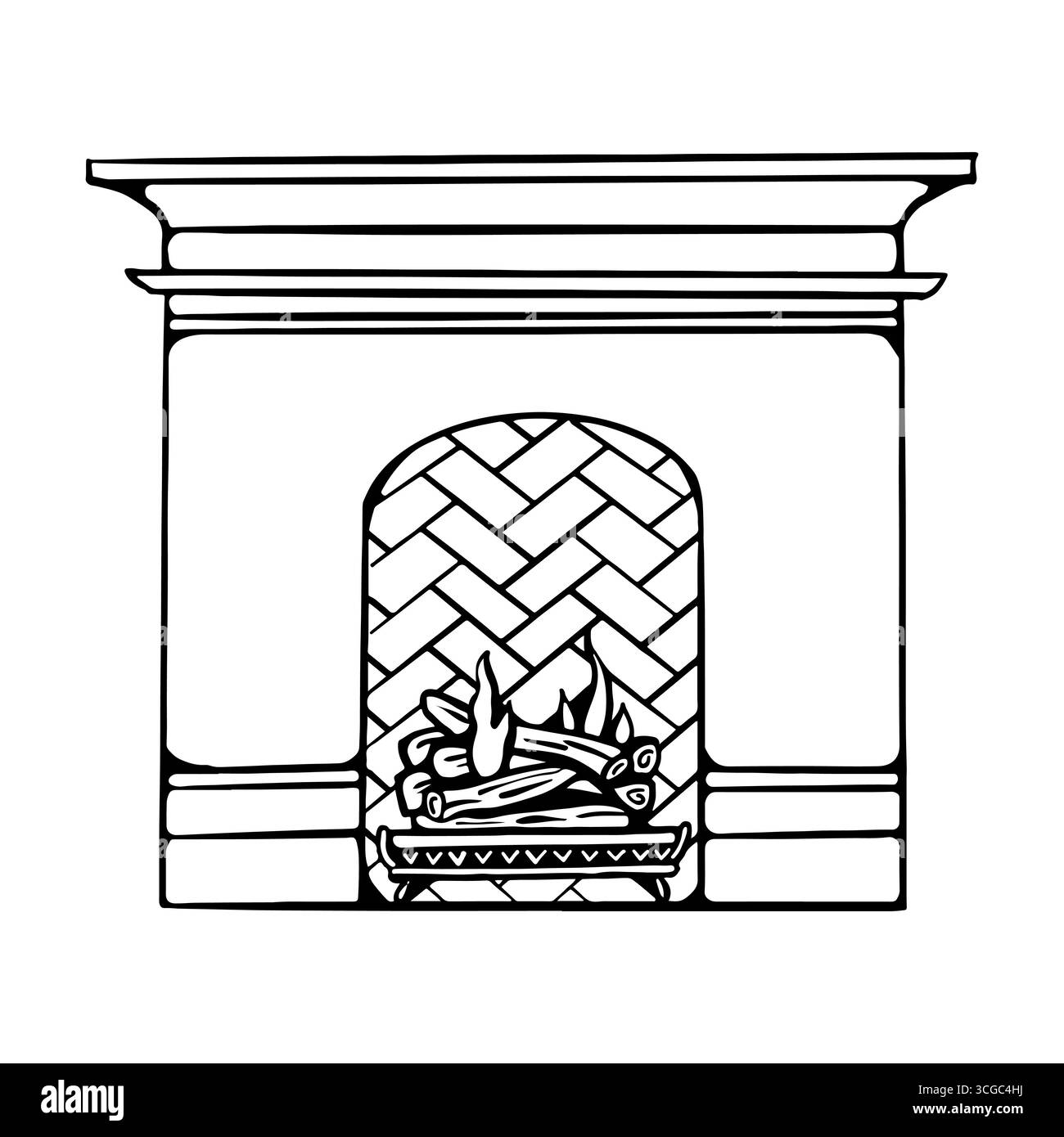 Fireplace icon linear vector Black and White Stock Photos & Images - Alamy