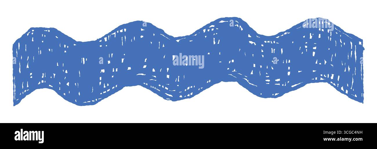Hand drawn blue wavy line in child style on isolated white background ...