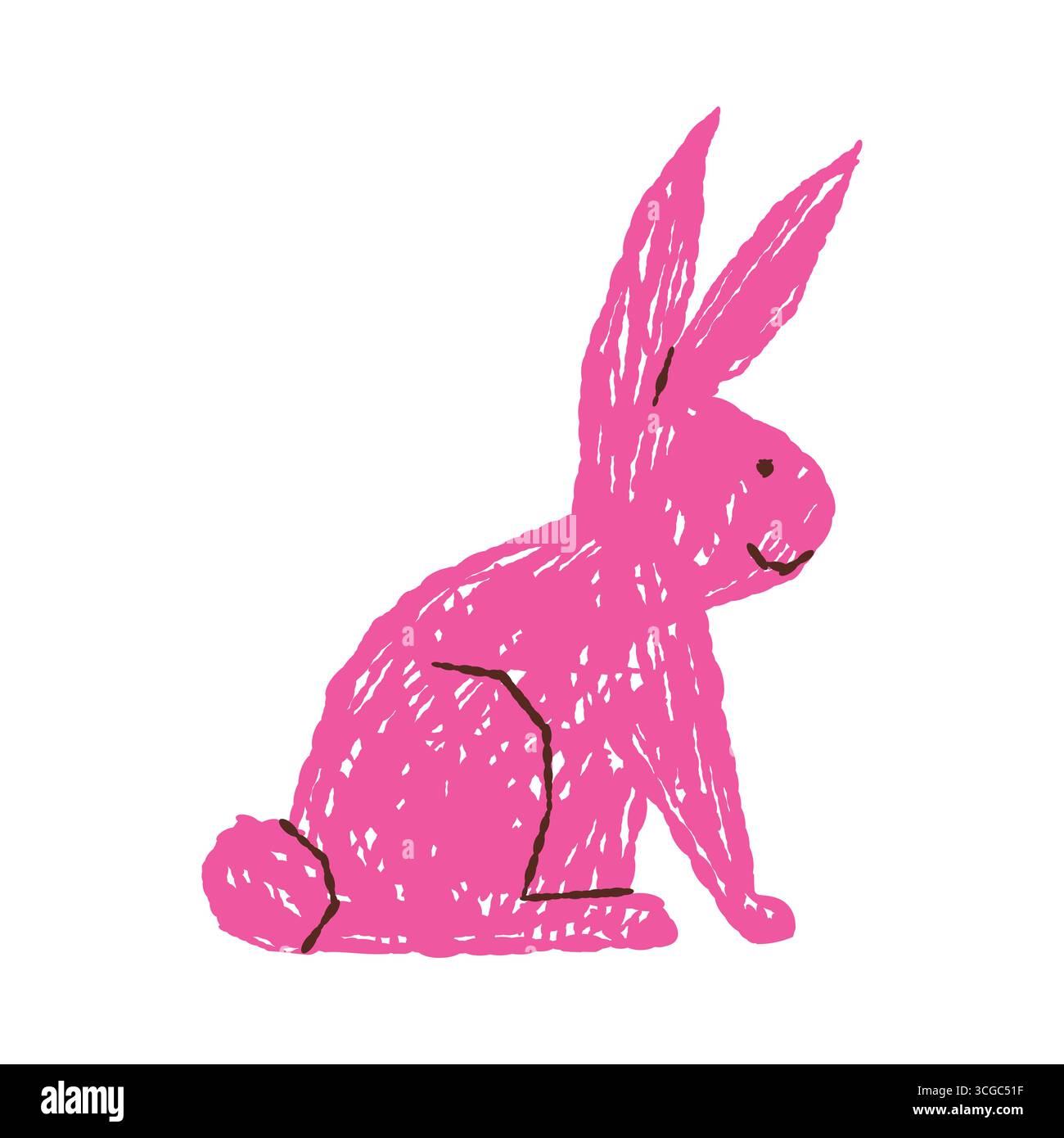 Cute pink rabbit sketch in a playful kids painting style on isolated ...