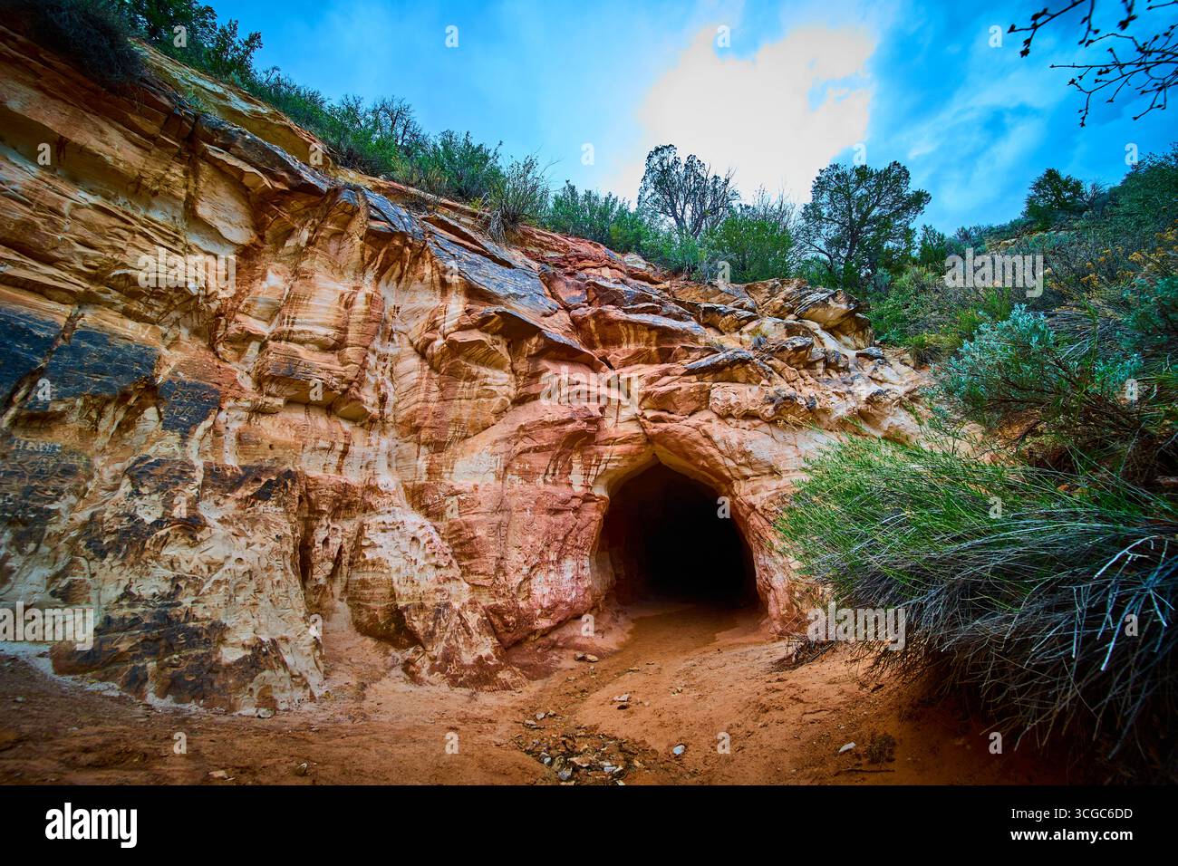 Sandstone Cave Entrance in Desert Cliff with Sagebrush Kanab Utah Low ...