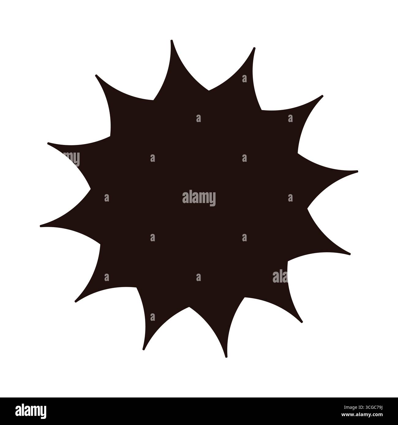 Bold black starburst silhouette with sharp points on a white isolated ...