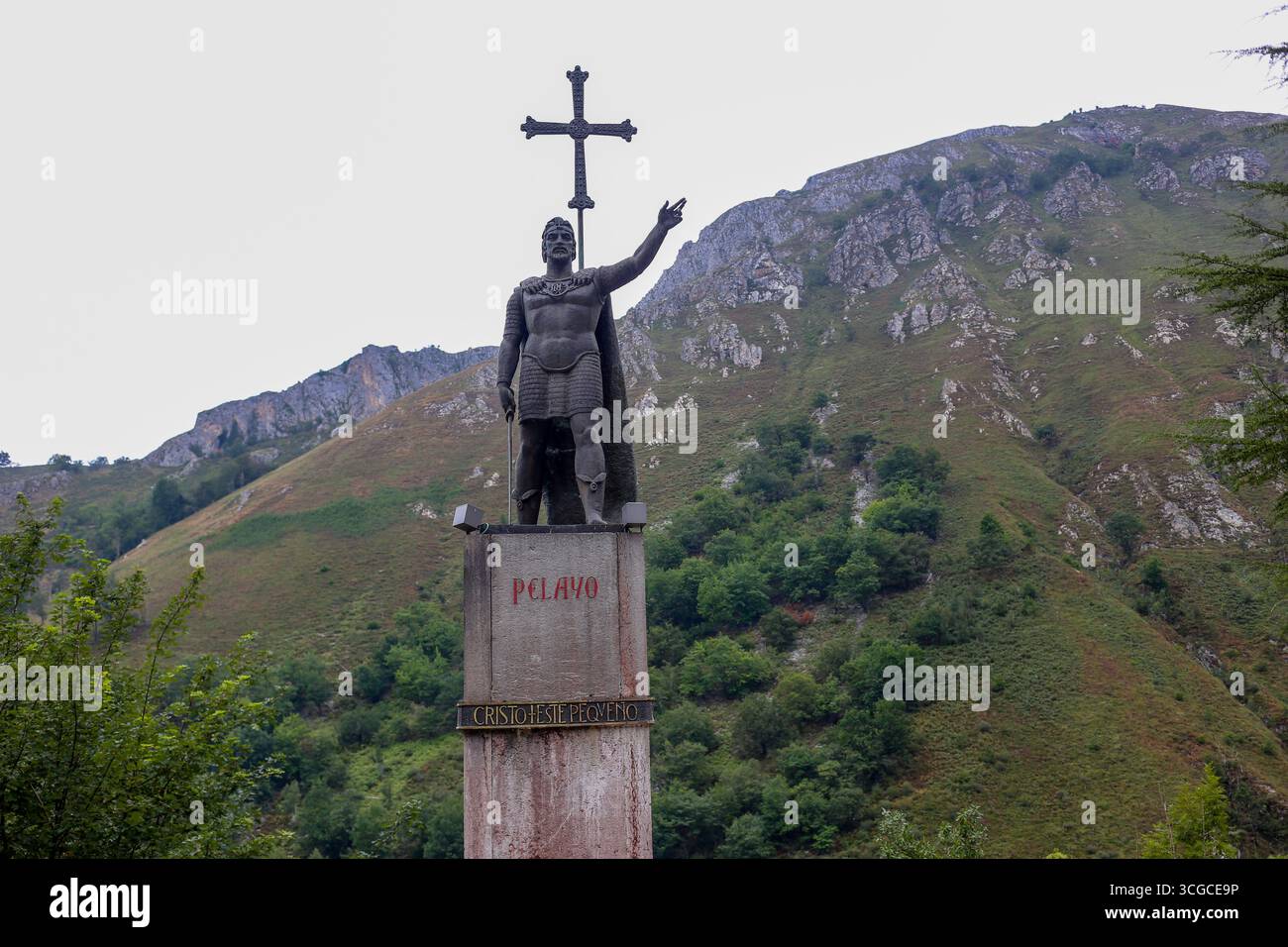 Covadonga, Spain, August 27, 2025: View of the Statue of King Pelayo ...