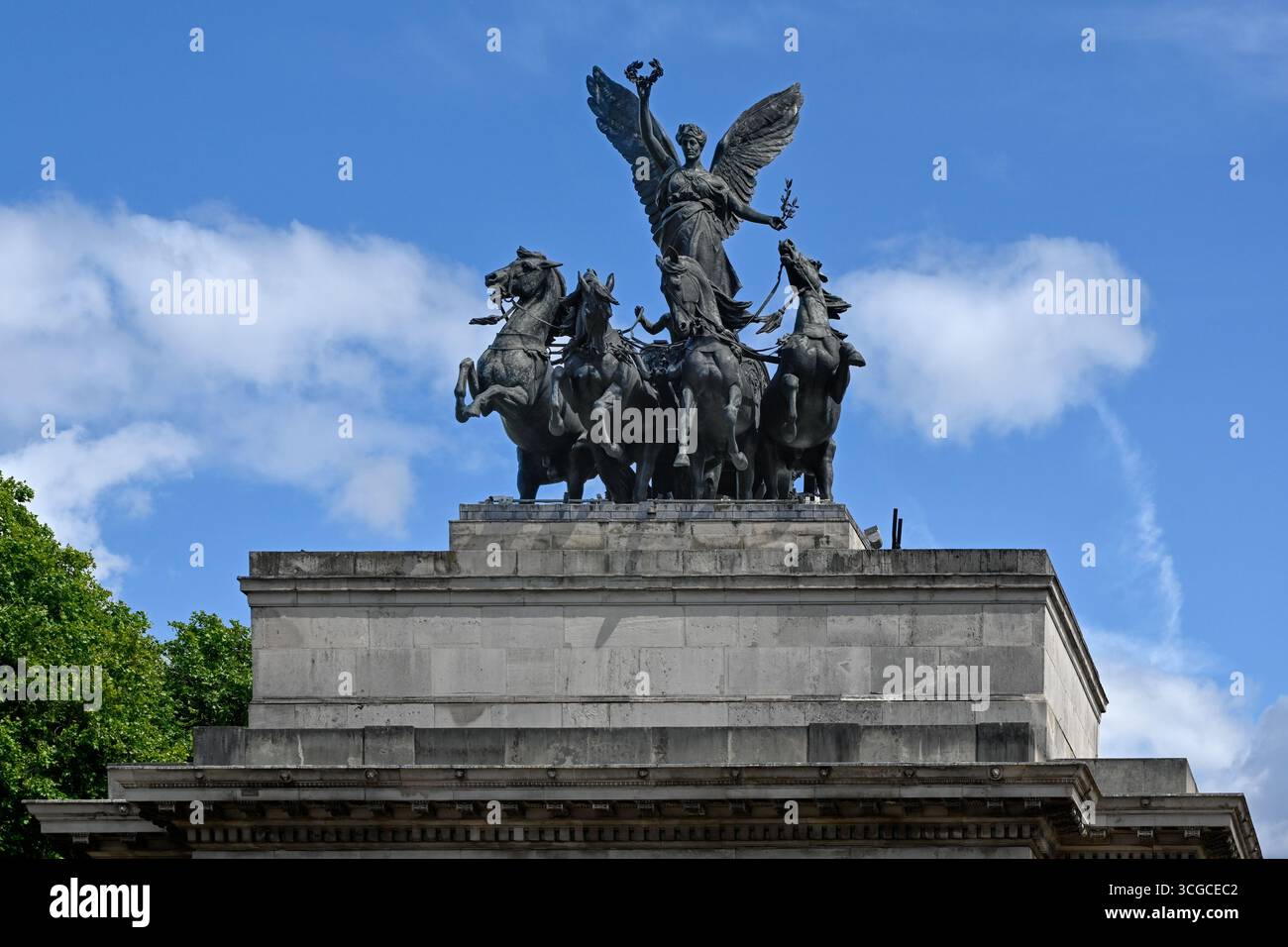 LONDON, UK - JULY 07, 2025: Closeup of the winged goddess nike Quadriga ...
