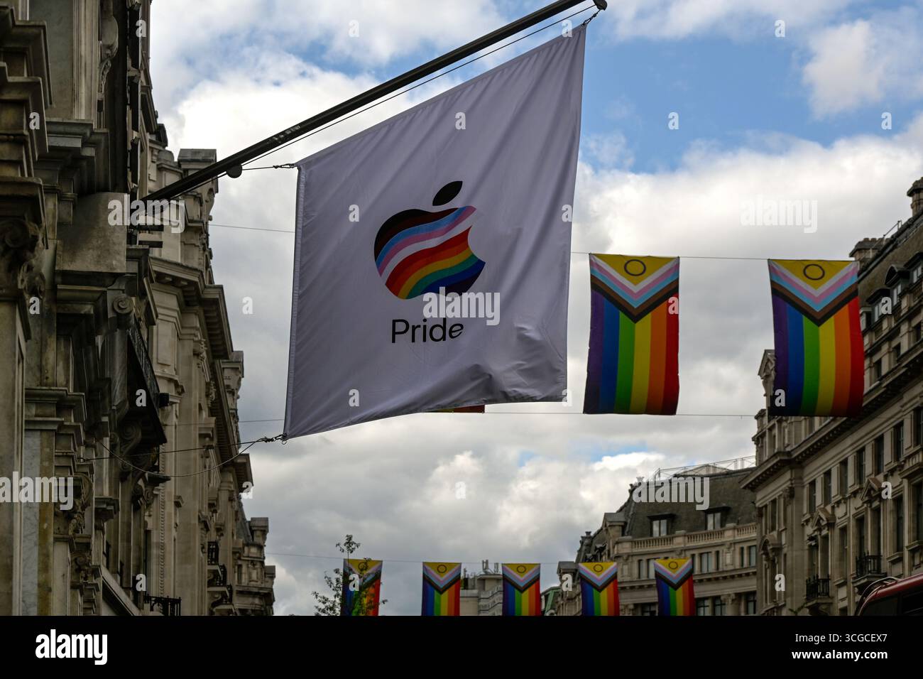 LONDON, UK - JULY 07, 2025: Apple Pride Logo outside store on Regent ...