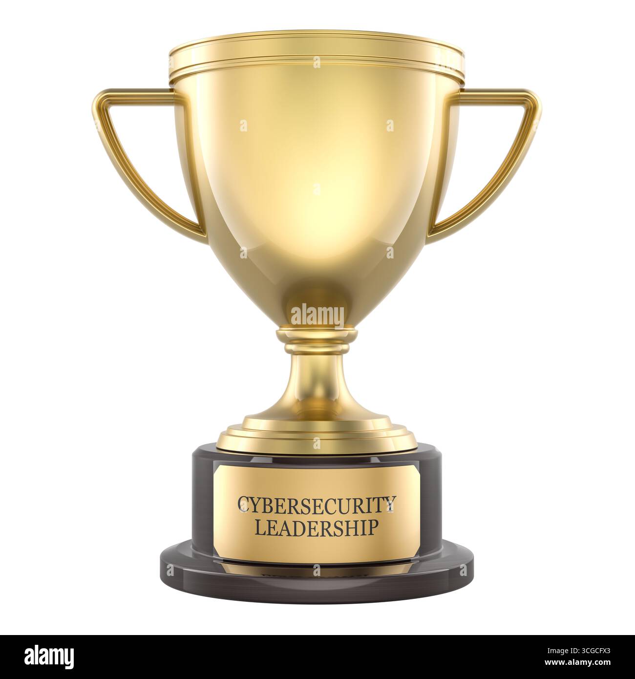 Cybersecurity Leadership award, golden trophy cup. 3D rendering ...