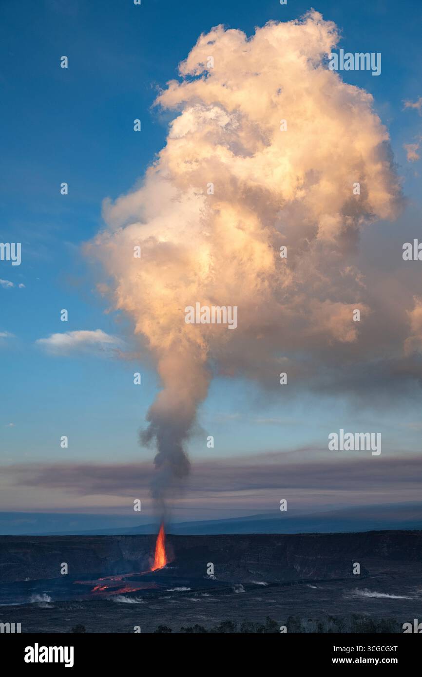 a fountain of hot lava shoots up 1000 ft. from Halemaumau Crater ...