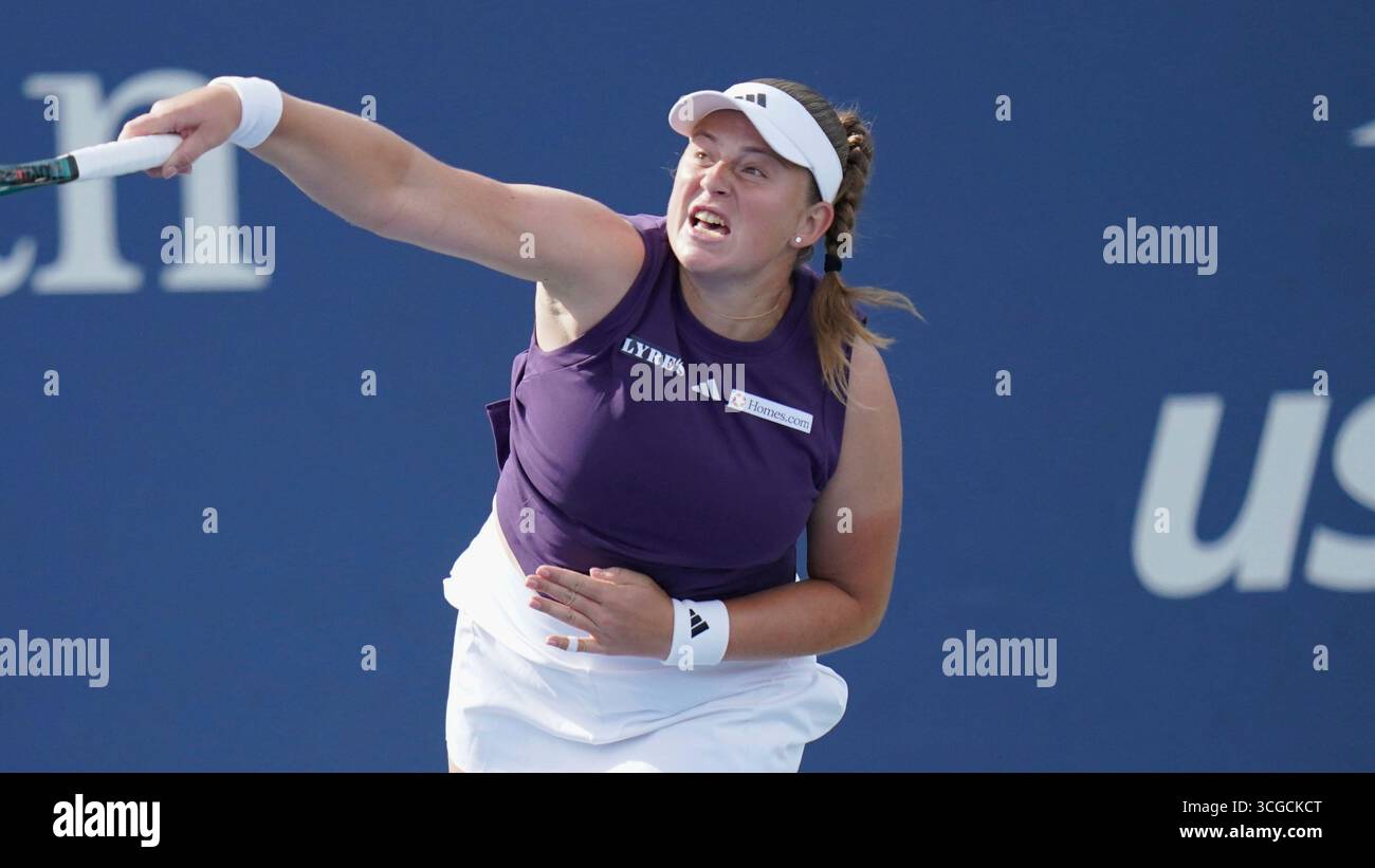 FILE - Jeļena Ostapenko of Latvia during the first round of the U.S ...