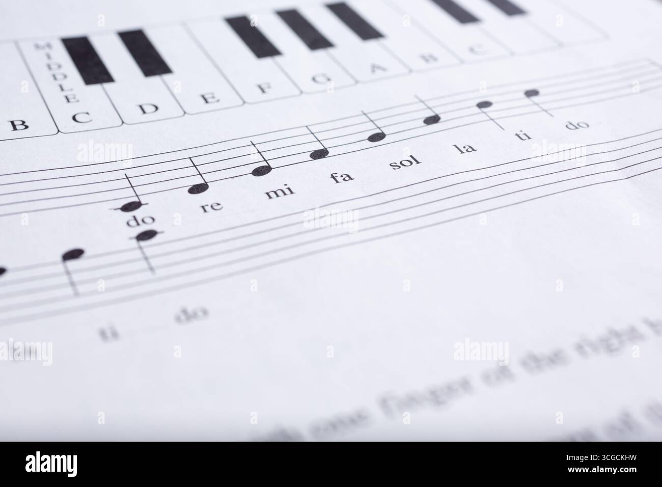A closeup view of a page showing the solfege music and voice scale ...