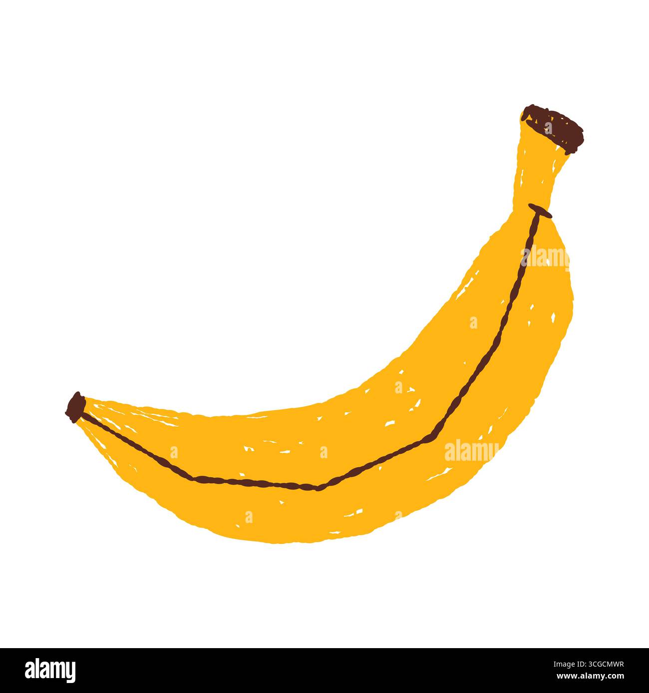 Simple child drawing of a banana with a playful style on an isolated ...