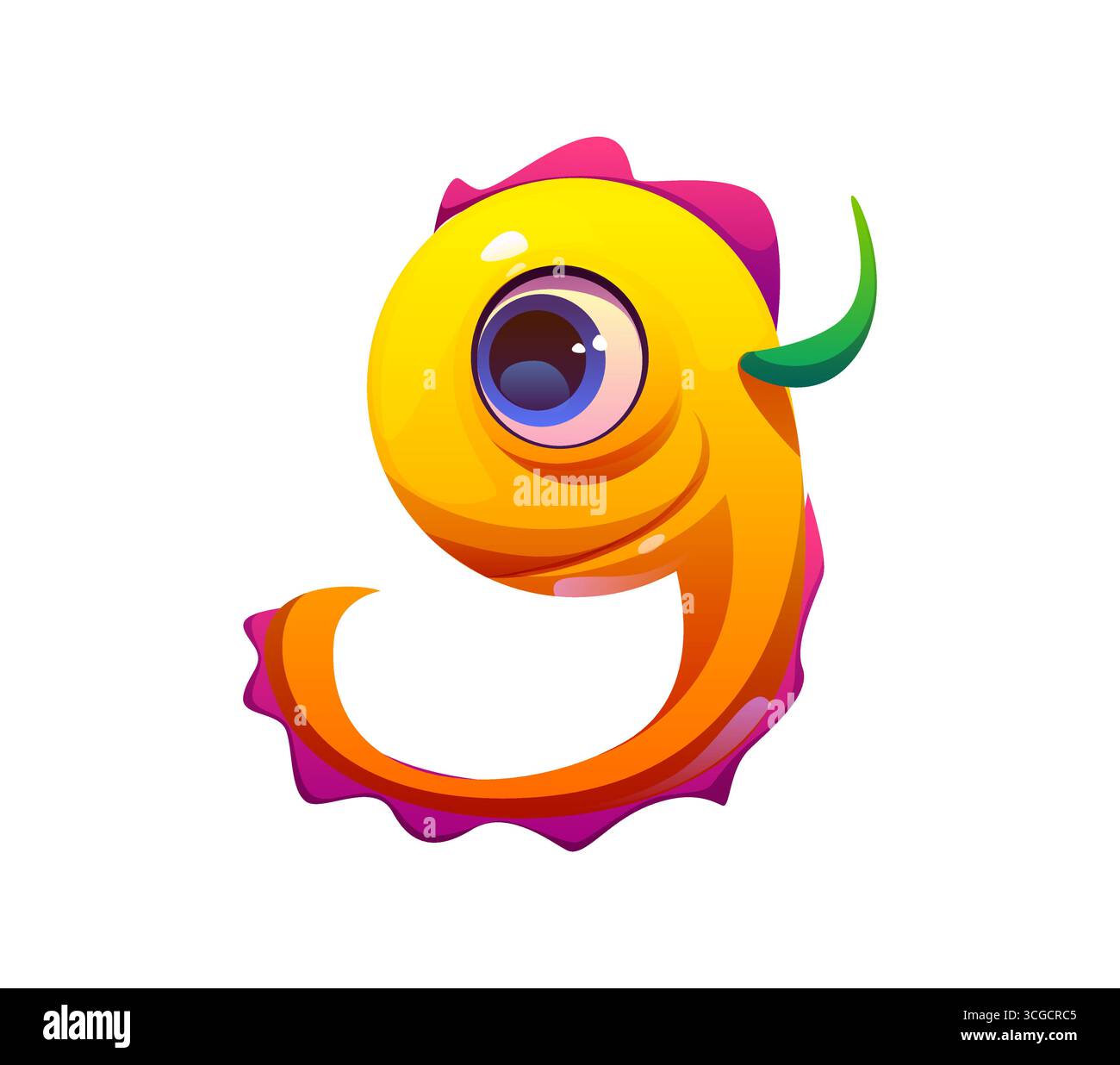 Bizarre monster character font digit 9 nine. Strange bugaboo, bogle ...