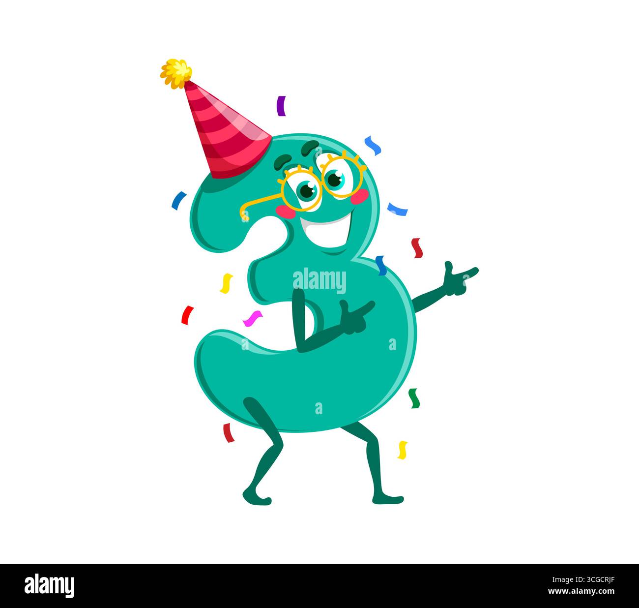 Cartoon funny math number three character birthday holiday party ...