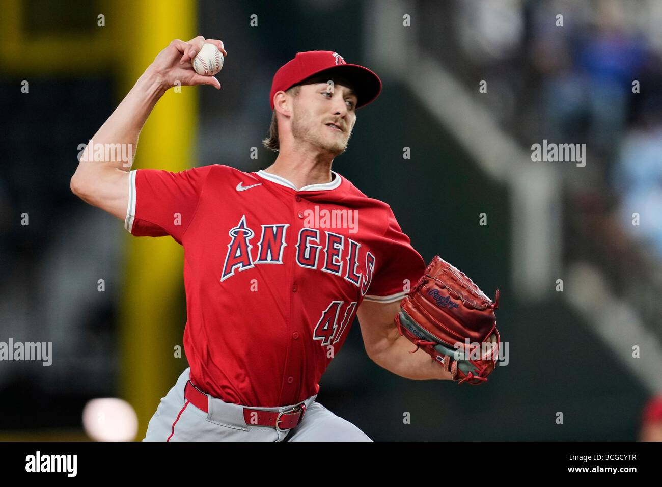 Los Angeles Angels starting pitcher Jack Kochanowicz throws to the ...