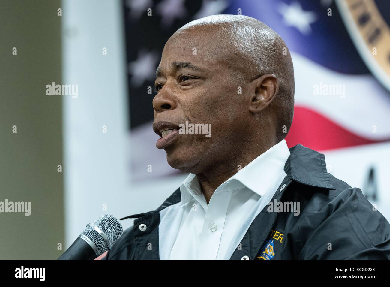 Mayor Eric Adams speaks during rally as Teamsters Local 831 union ...