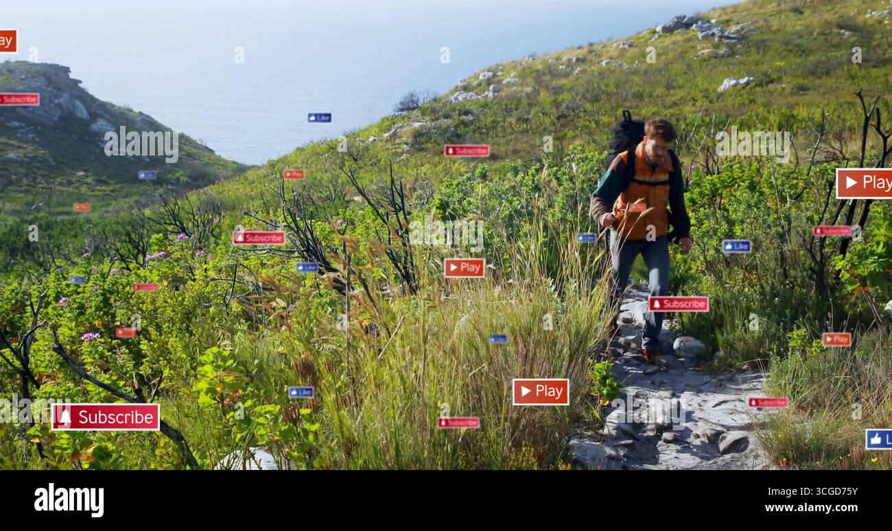Male hiker backpack stick hi-res stock photography and images - Alamy