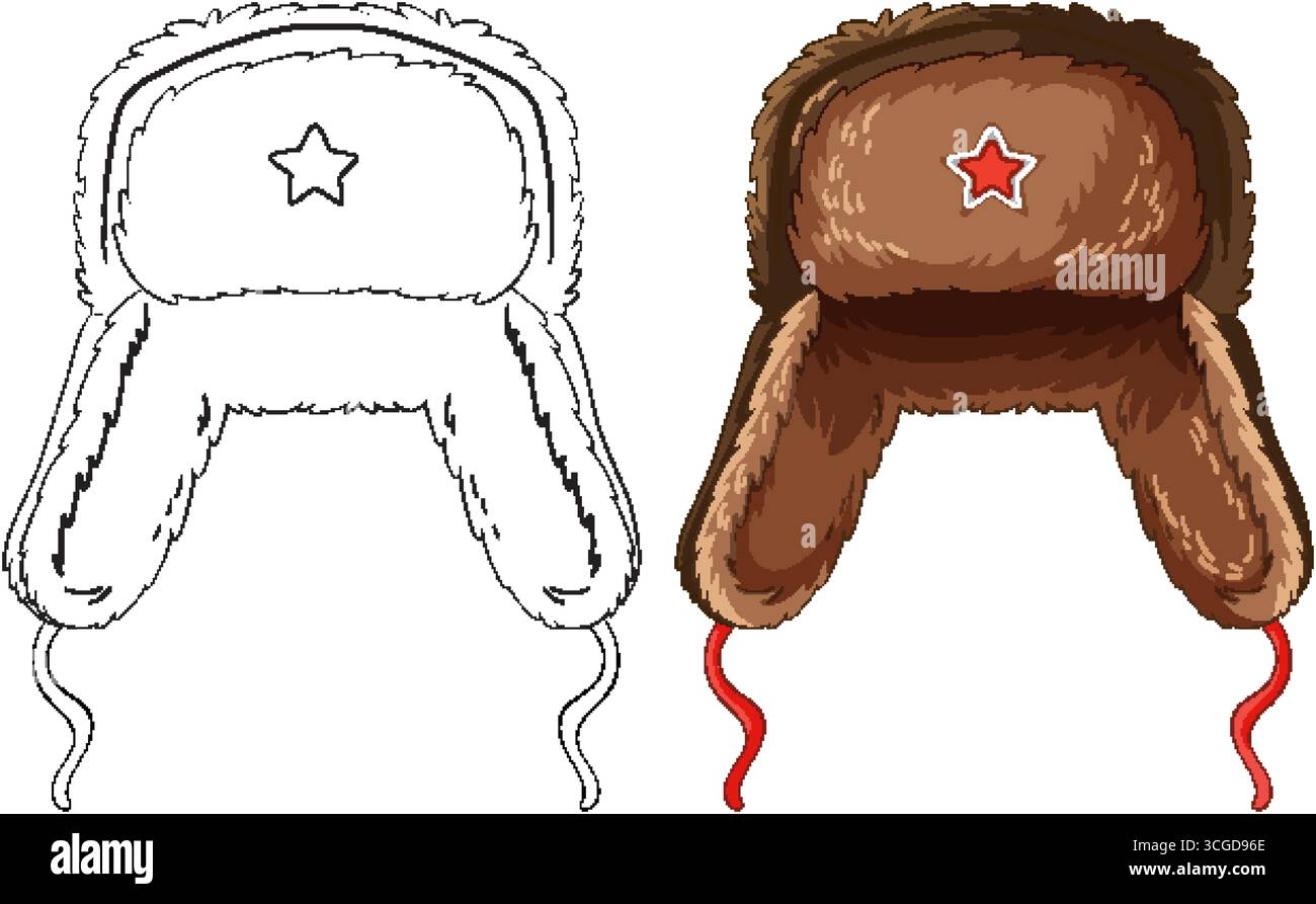 Vector illustration of a traditional Russian ushanka hat in colored and ...