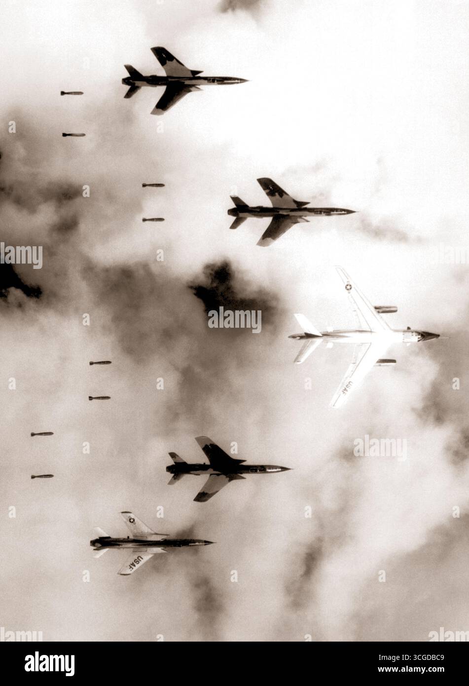 Flying under radar control with a B-66 Destroyer, Air Force F-105 ...