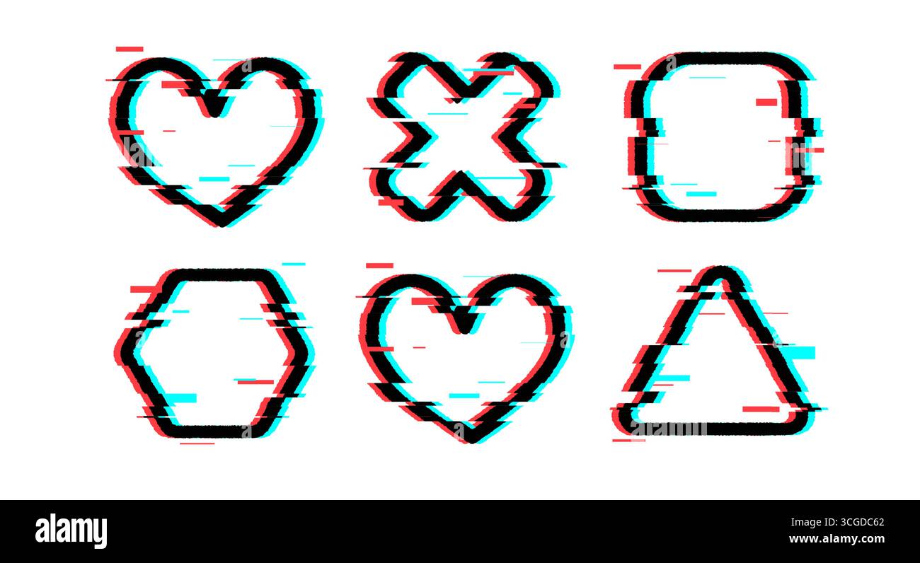 Glitch frame bug shapes with red and cyan distortion for digital ...