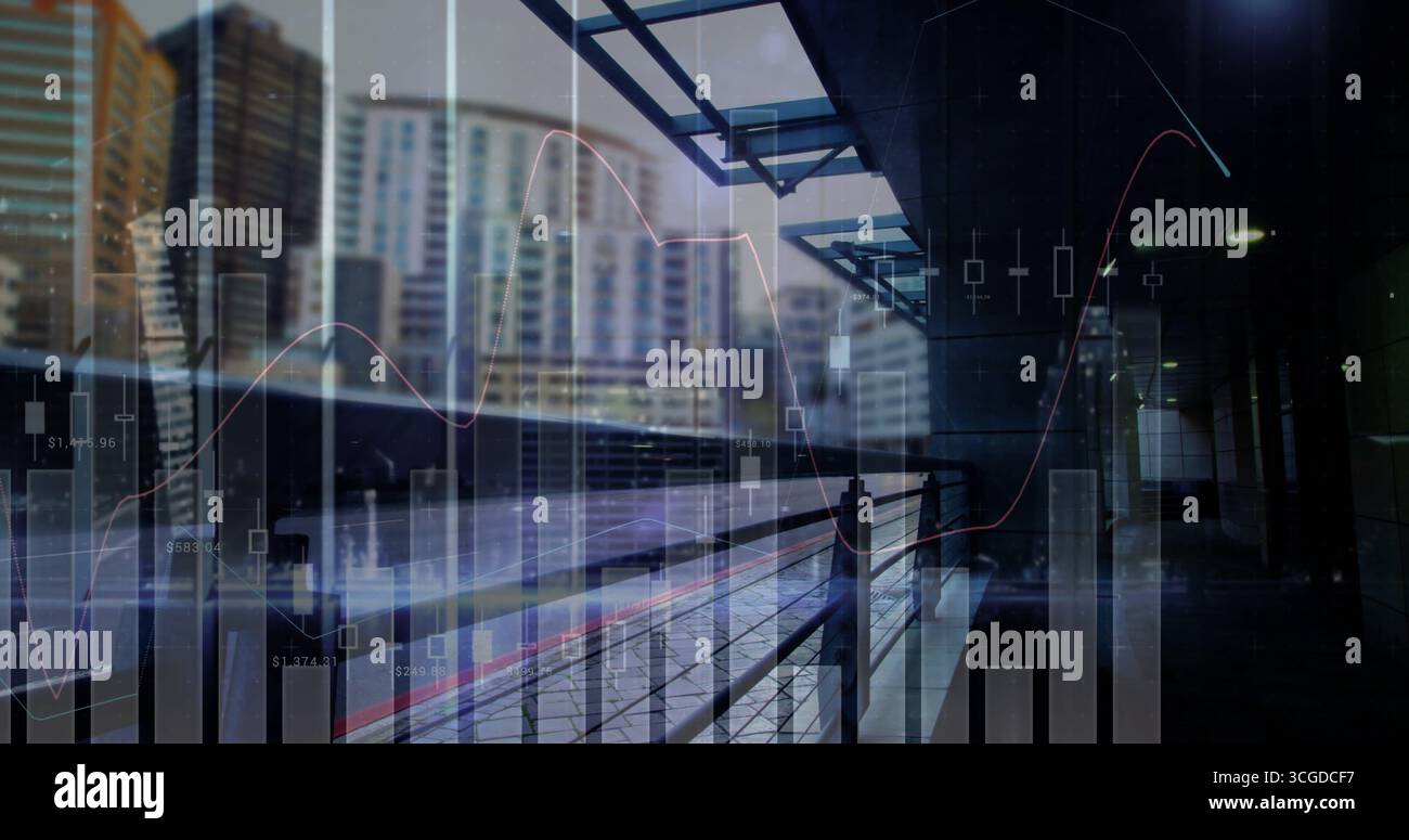 Displaying pedestrian walkway with metal railing, glass canopy on ...