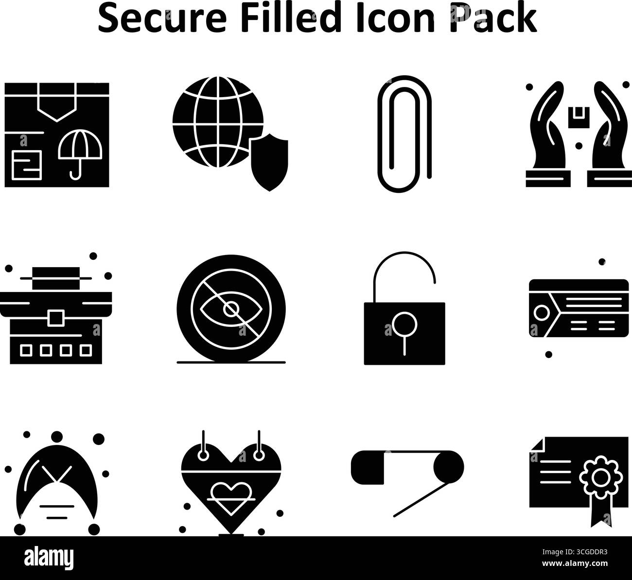 Collection of 12 icons in Solid Filled style based on the Secure theme ...