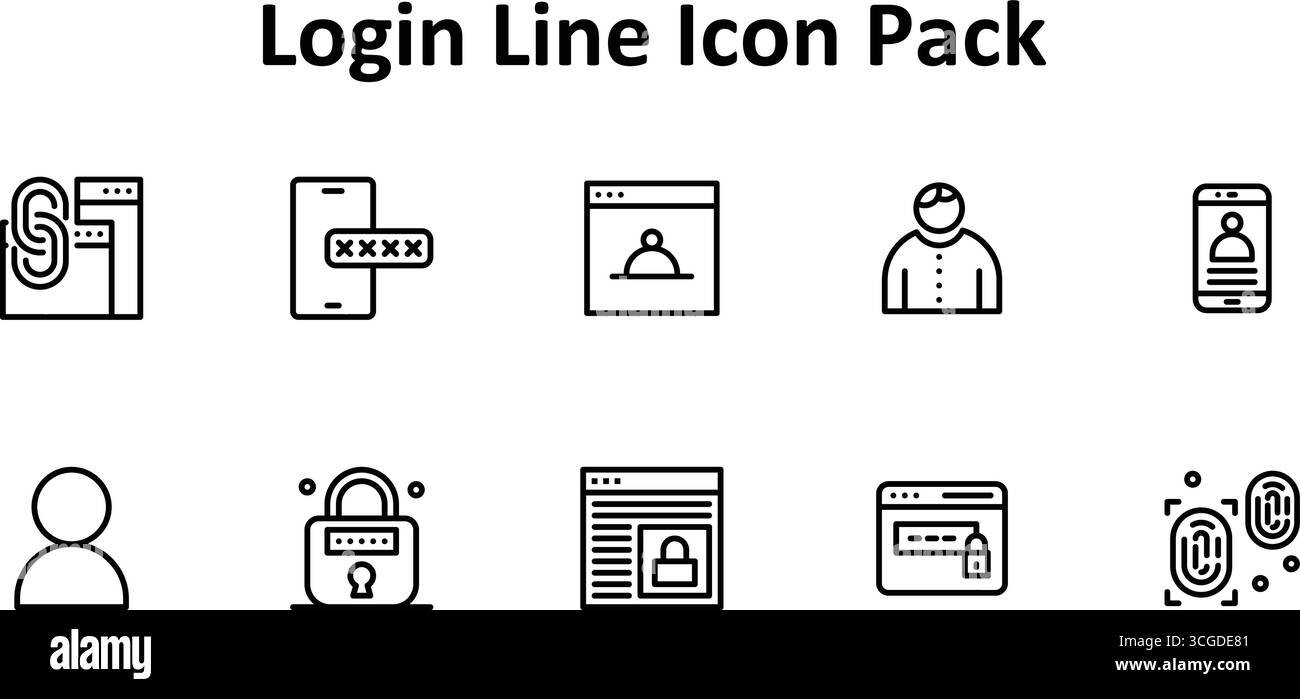 Themed icon set featuring 10 unique Thin Line-style icons representing Login concepts Stock ...