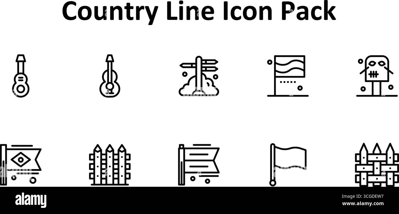 10 scalable Thin Line-style icons based on the Country theme. Perfect ...