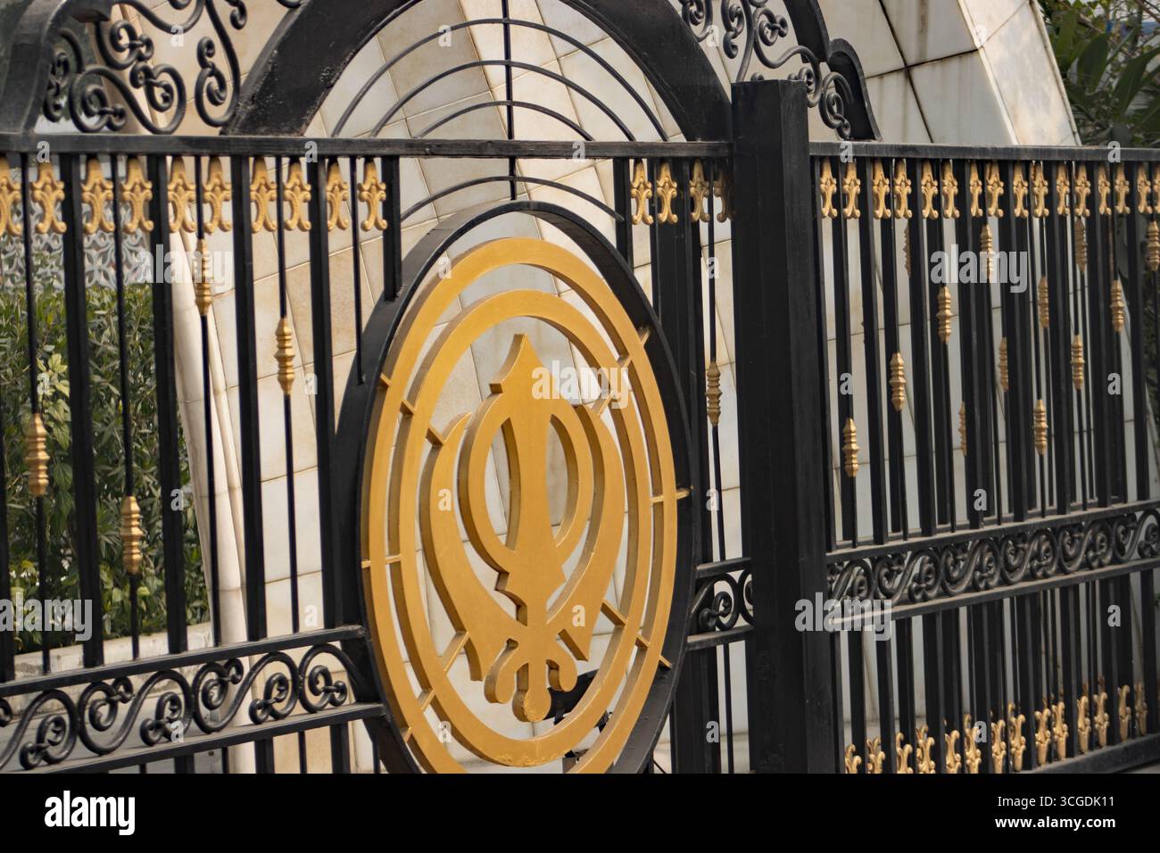 NEW DELHI, INDIA - JANUARY 26, 2024 black iron gates at the Gurudwara ...