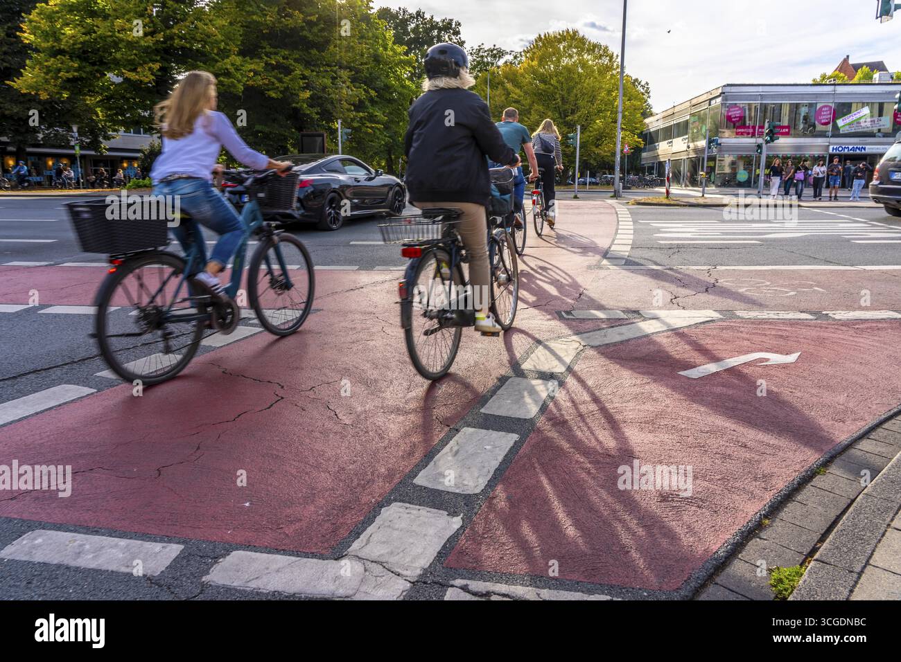 Cycle traffic in Muenster, cycle path on Wolbecker Strasse, tunnel ...