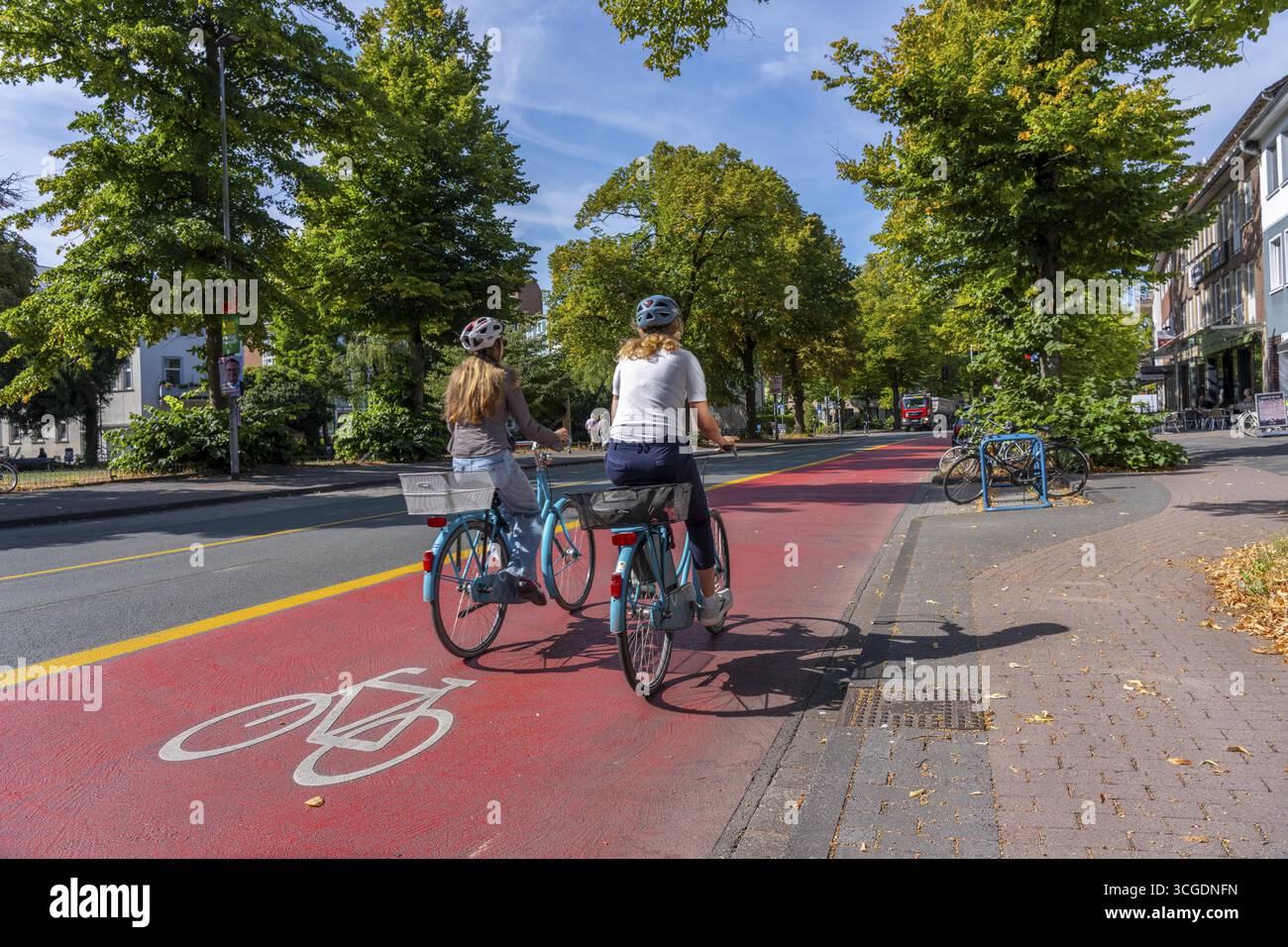 Cycle traffic in Muenster, Warendorf Strasse, broadly marked red ...