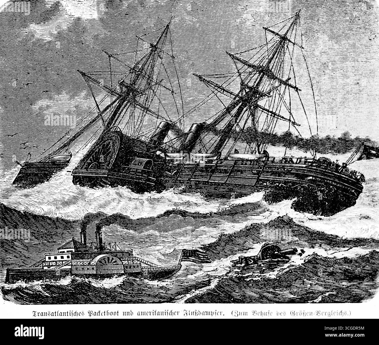 Transatlantic packet boat and American river steamer for size ...