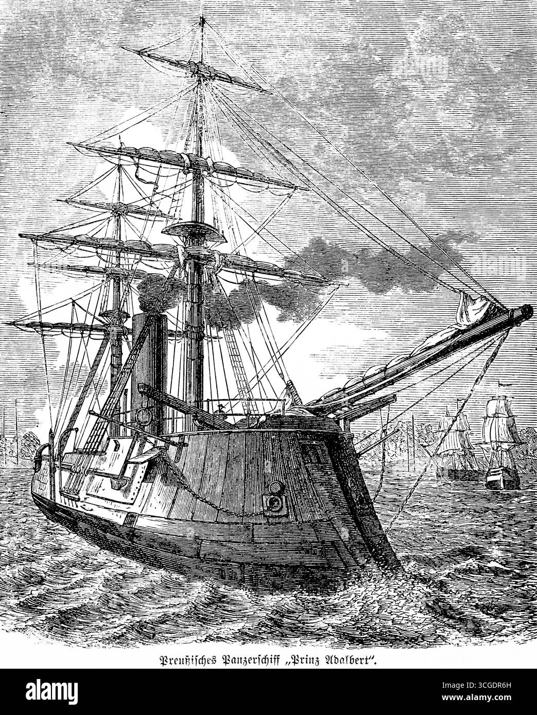 Prussian armoured ship Prinz Adalbert, warship, steamship, two-master ...