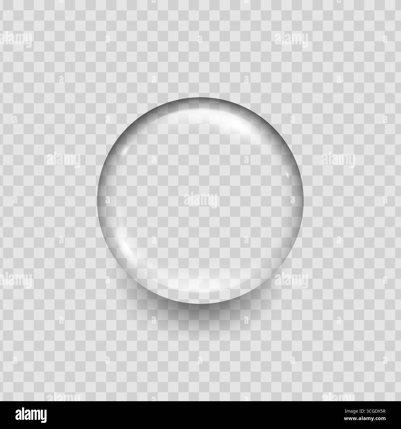 Round transparent water drop with glare and shadow, Soap 3d bubble ...